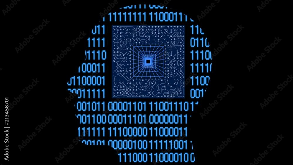 Video „4k Brain head connect the matrix style binary code,people man ...