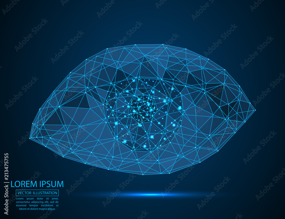 An abstract eye consisting of 3D triangles, lines, points and links ...