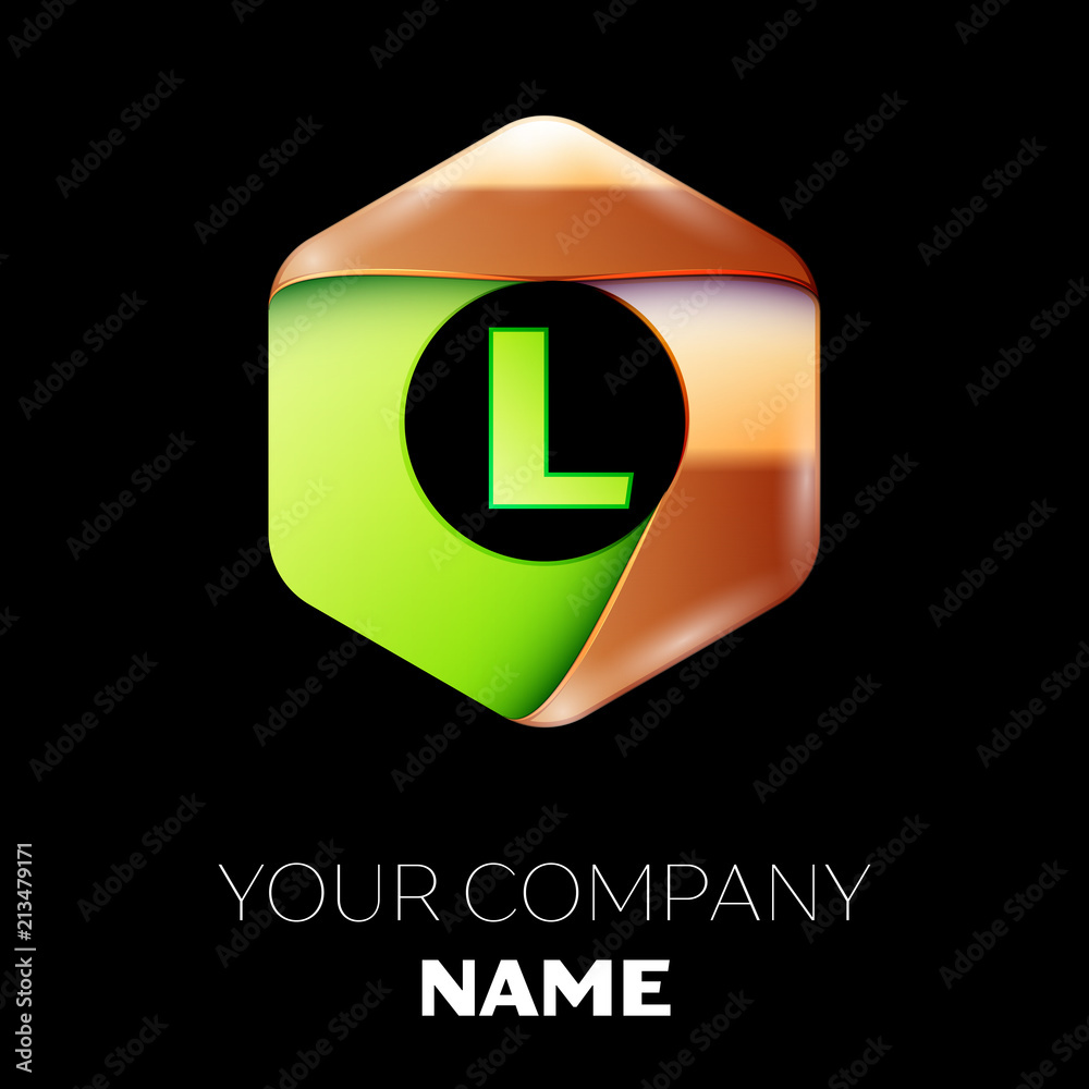 Realistic Green Letter L logo symbol in the colorful golden-green ...