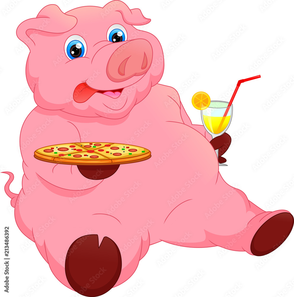 cute pig cartoon with foods Stock Vector | Adobe Stock