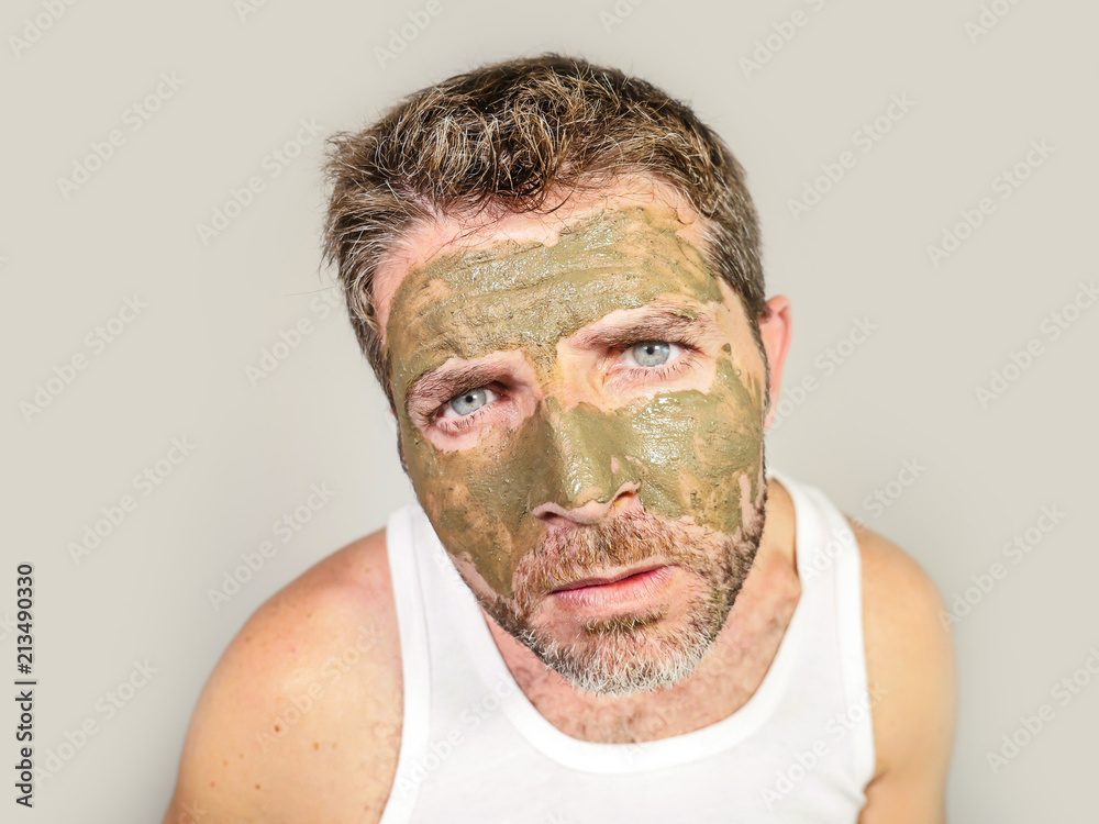 attractive and surprised funny man horrified looking himself on ...