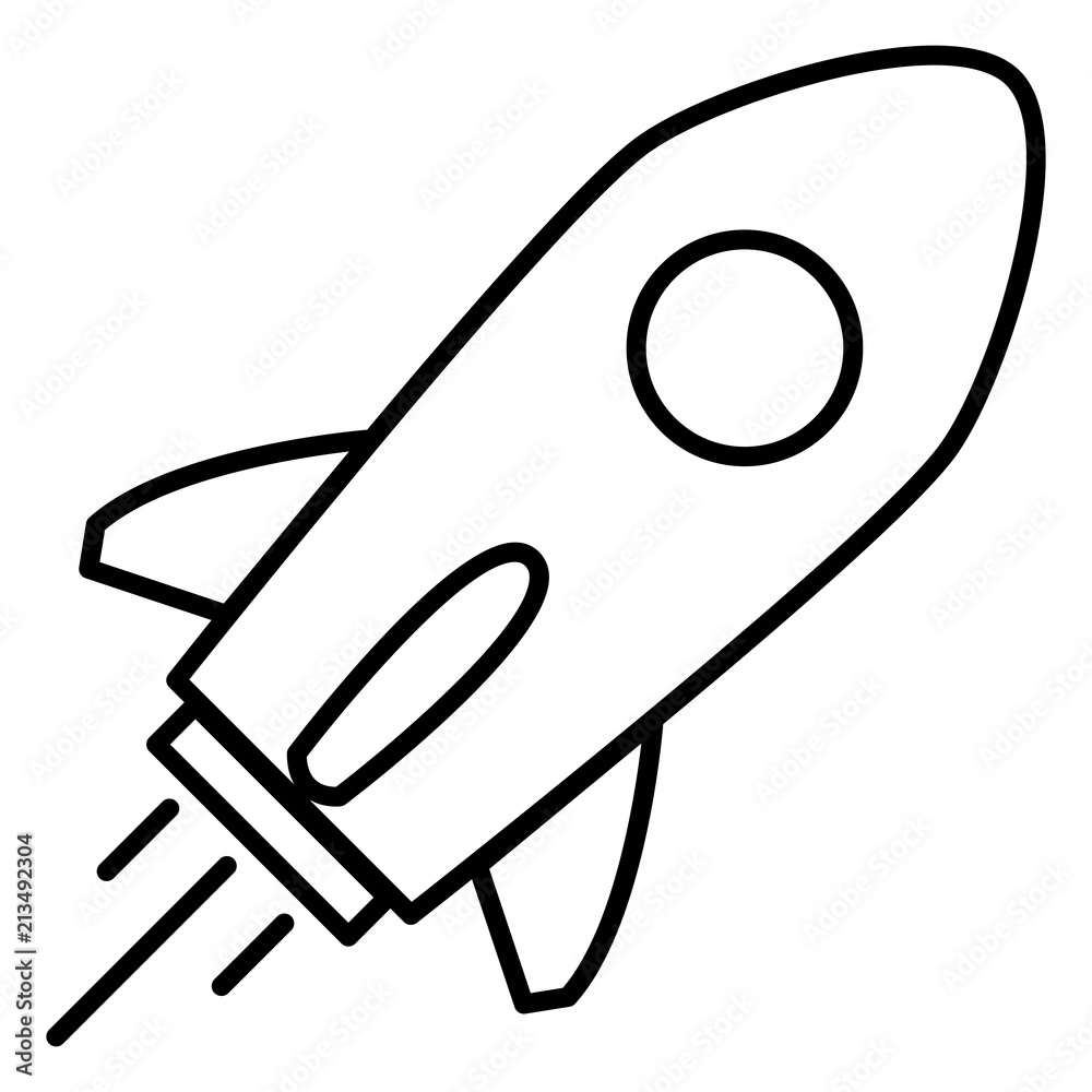 Vector Black Outline Icon - Flying Space Rocket Stock Vector | Adobe Stock