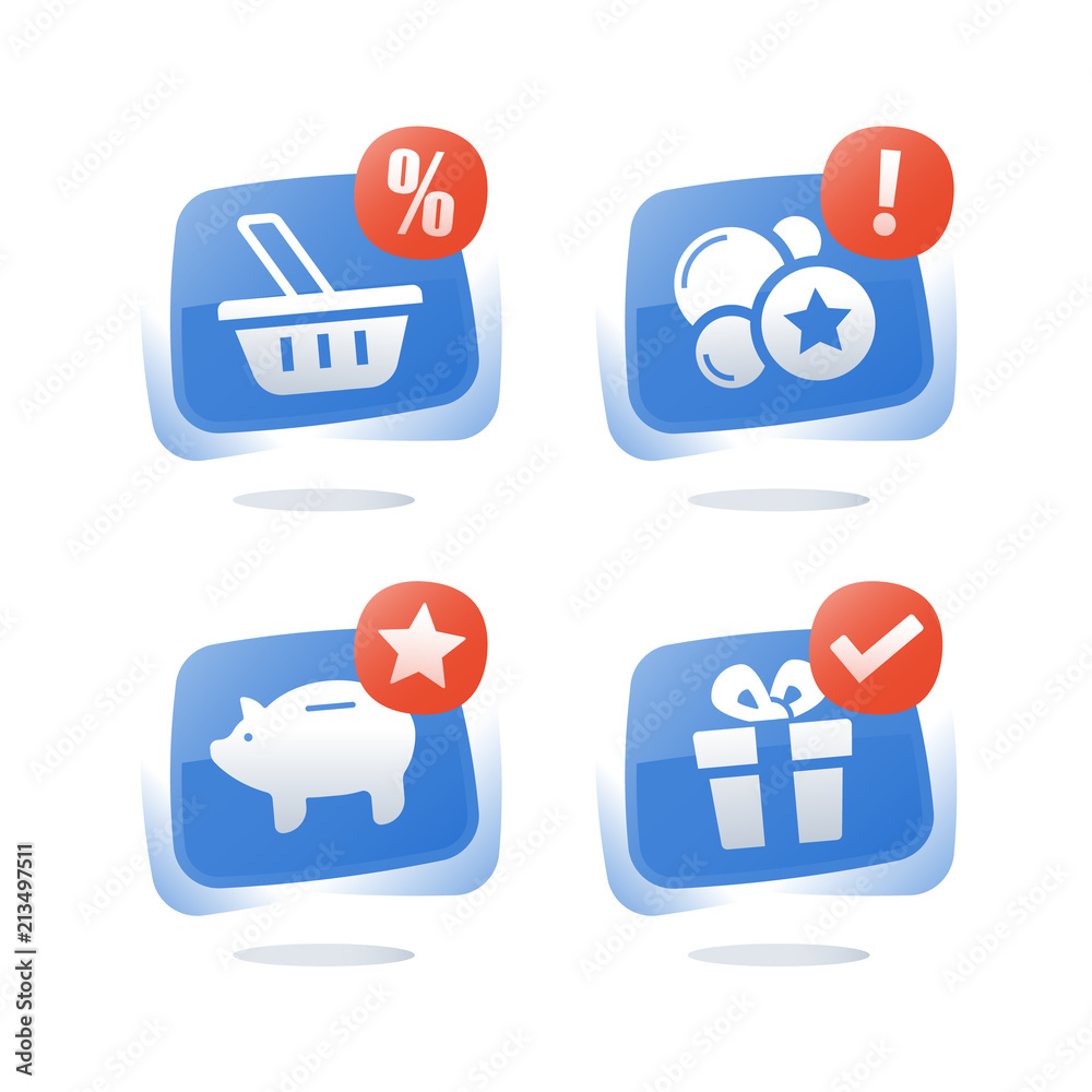 Earn points and get reward, loyalty program, discount coupon, piggy ...