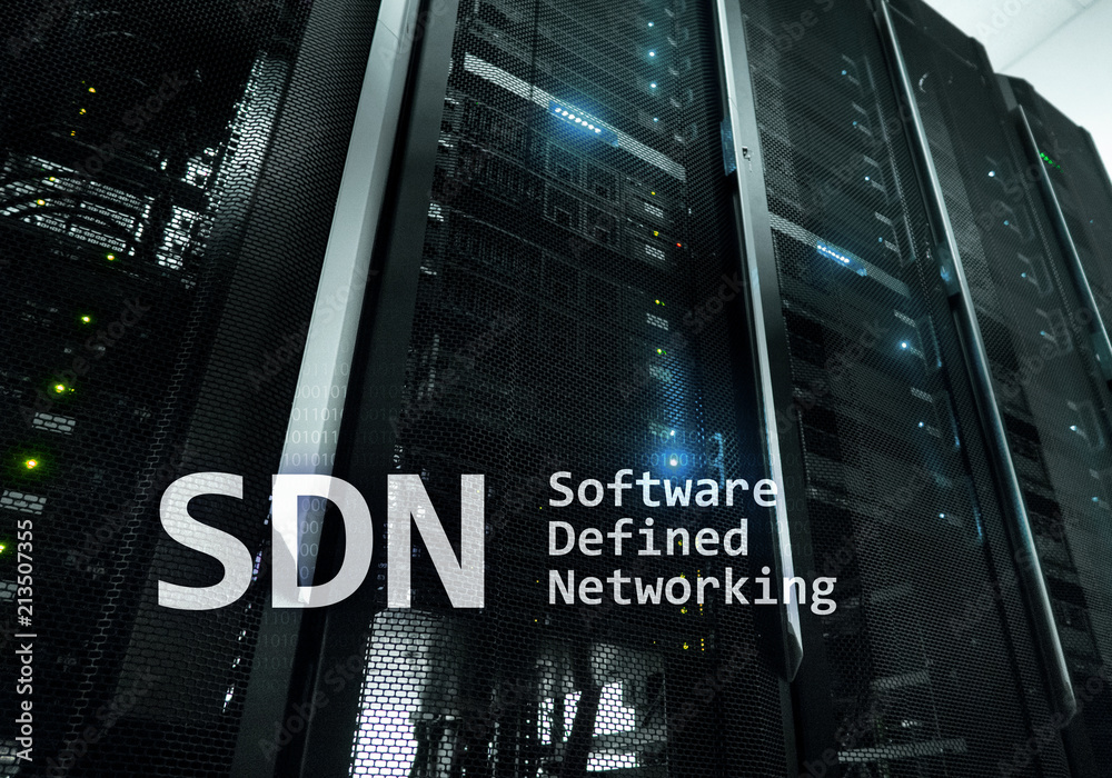 SDN, Software defined networking concept on modern server room ...
