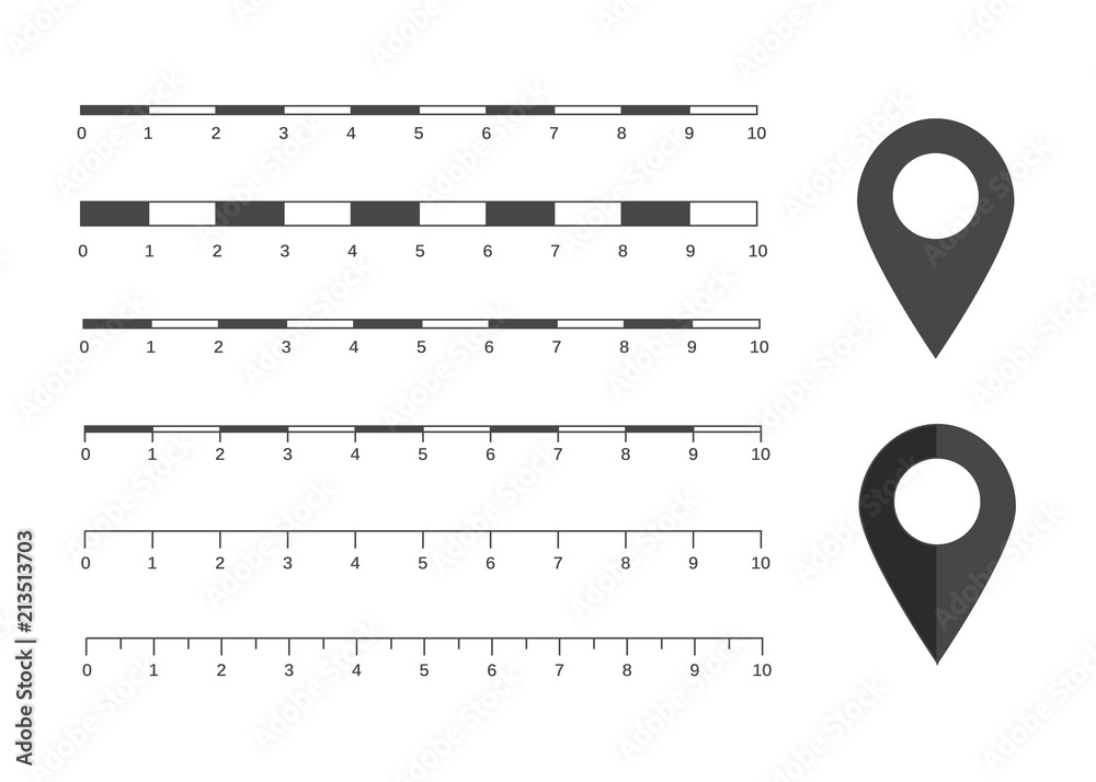 Map scales graphics for measuring distances. Scale measure map vector ...