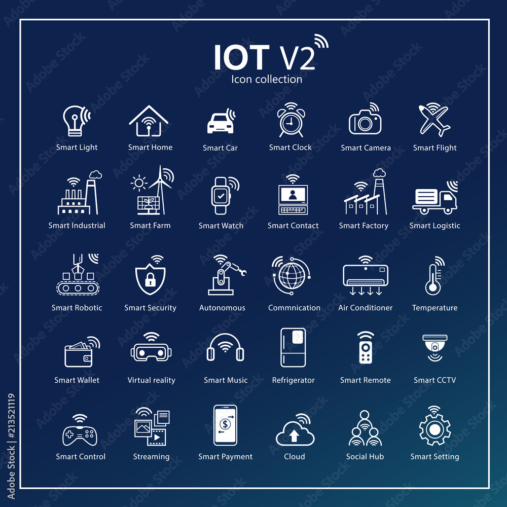 Modern internet of things icon set with blue background. Everything ...
