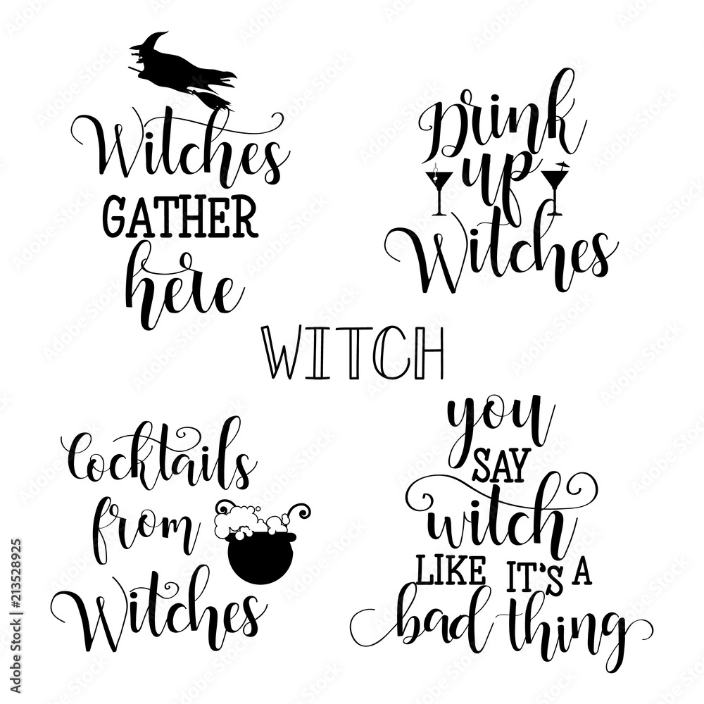 set of 5 halloween witch party hand lettering. Modern calligraphy ...