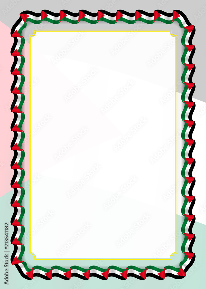 Frame and border of ribbon with Palestine flag, template elements for ...
