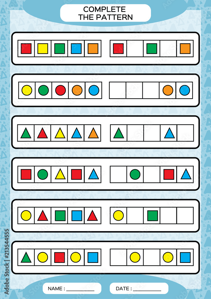 Complete simple repeating patterns. Worksheet for preschool kids ...