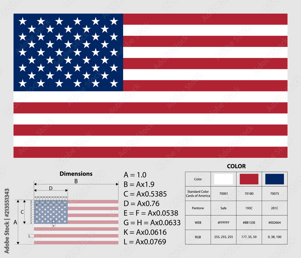 Vetor De American Flag With Exact Dimensions USA Flag Official Colors 