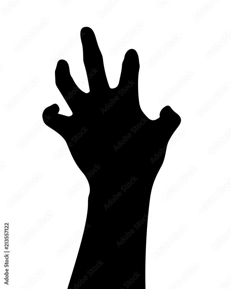 Vetor de Black Hand Silhouette, Hand Gesture Reach Up or Awaken From ...