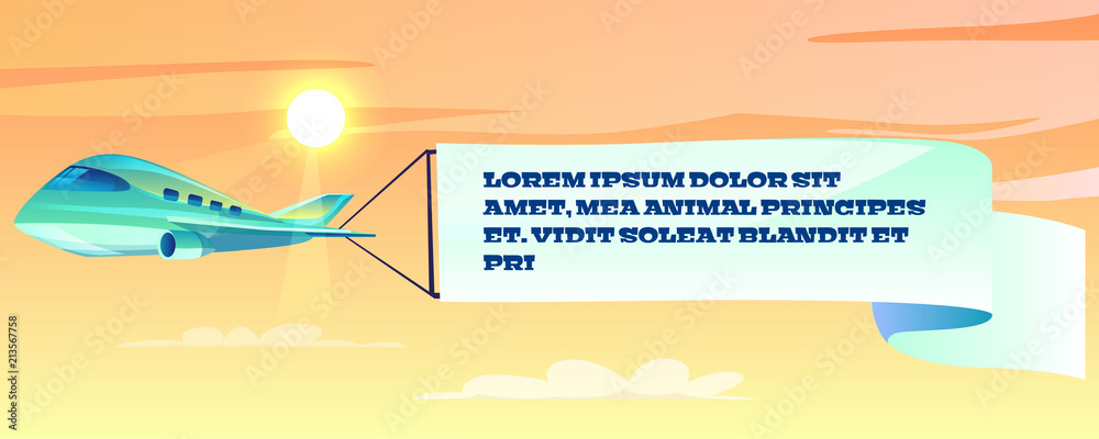 Advertising banner on airplane vector illustration. Cartoon template of ...