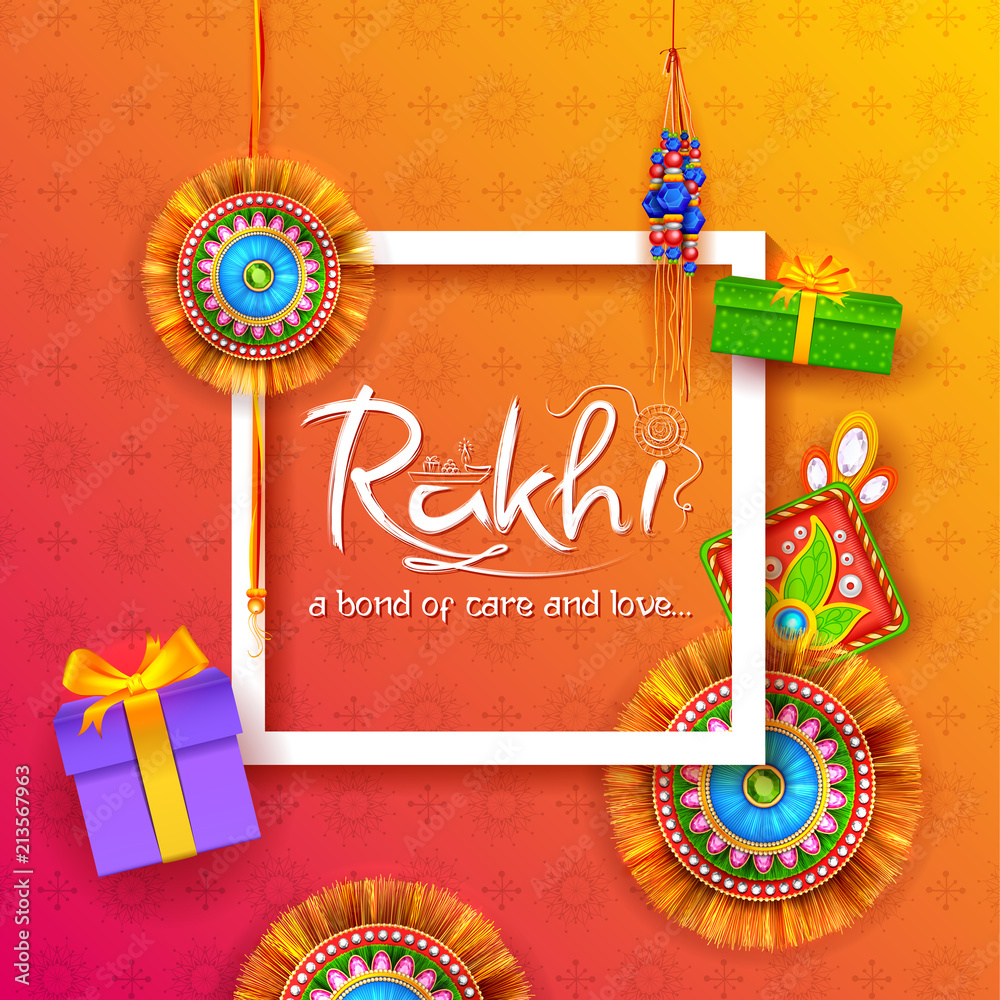 Greeting card with Decorative Rakhi for Raksha Bandhan background Stock ...