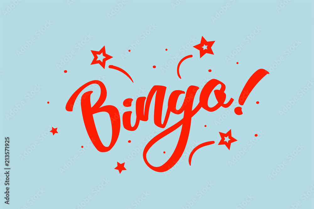 Bingo card. Beautiful greeting scratched calligraphy red text word ...