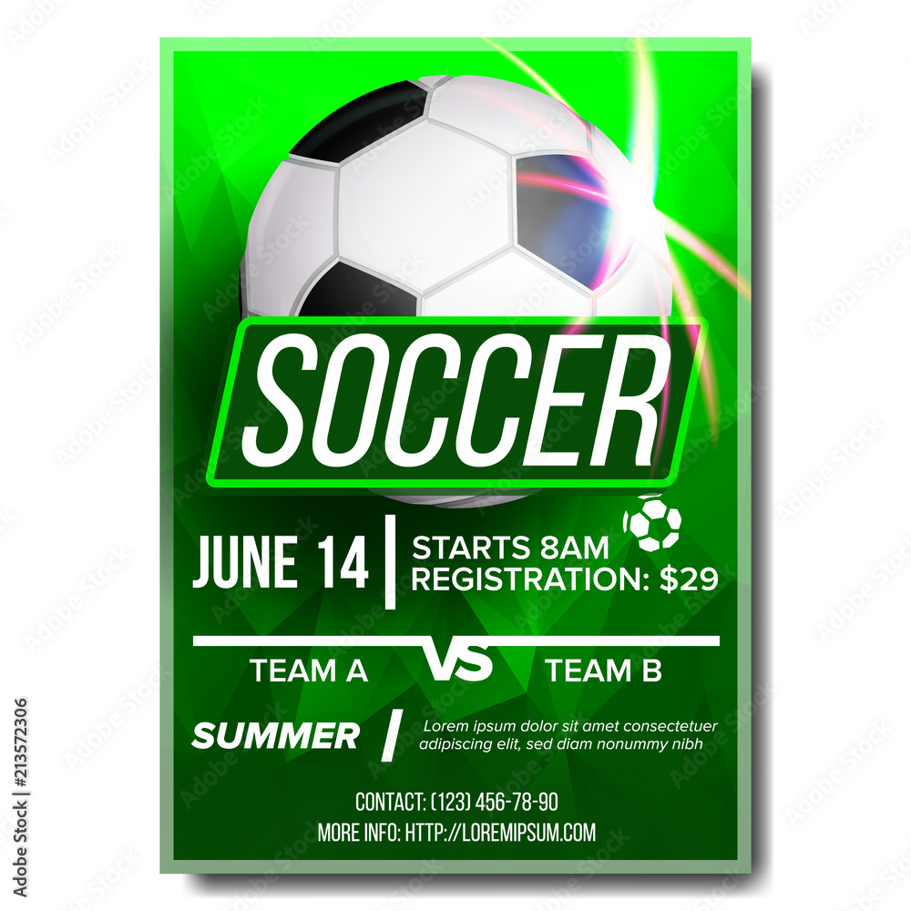 Soccer Poster Vector. Banner Advertising. Sport Event Announcement ...