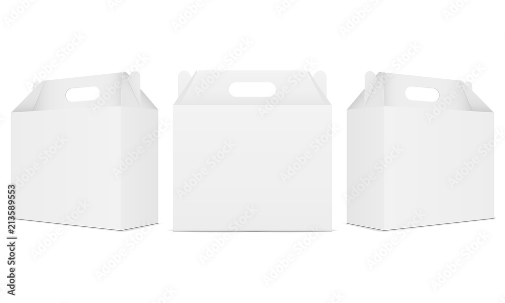 Set of carry boxes with handle isolated on white background. Vector ...