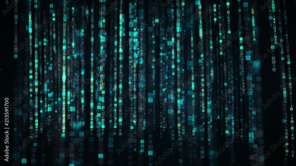 Columns of blue HEX digital code symbols. Futuristic big data ...