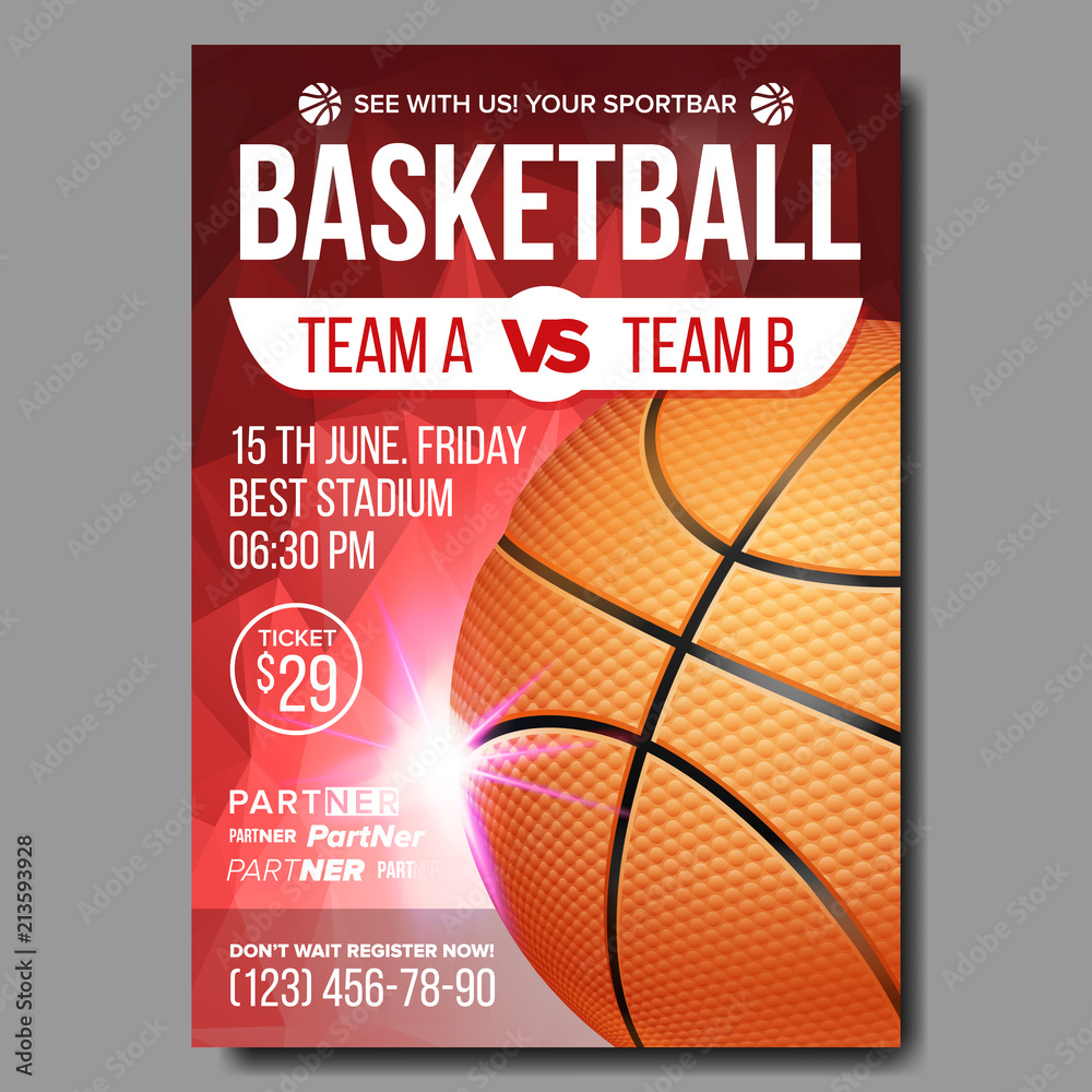 Basketball Poster Vector. Sport Event Announcement. Banner Advertising ...