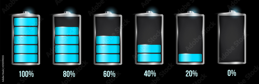 Creative vector illustration of 3d different charging status battery ...