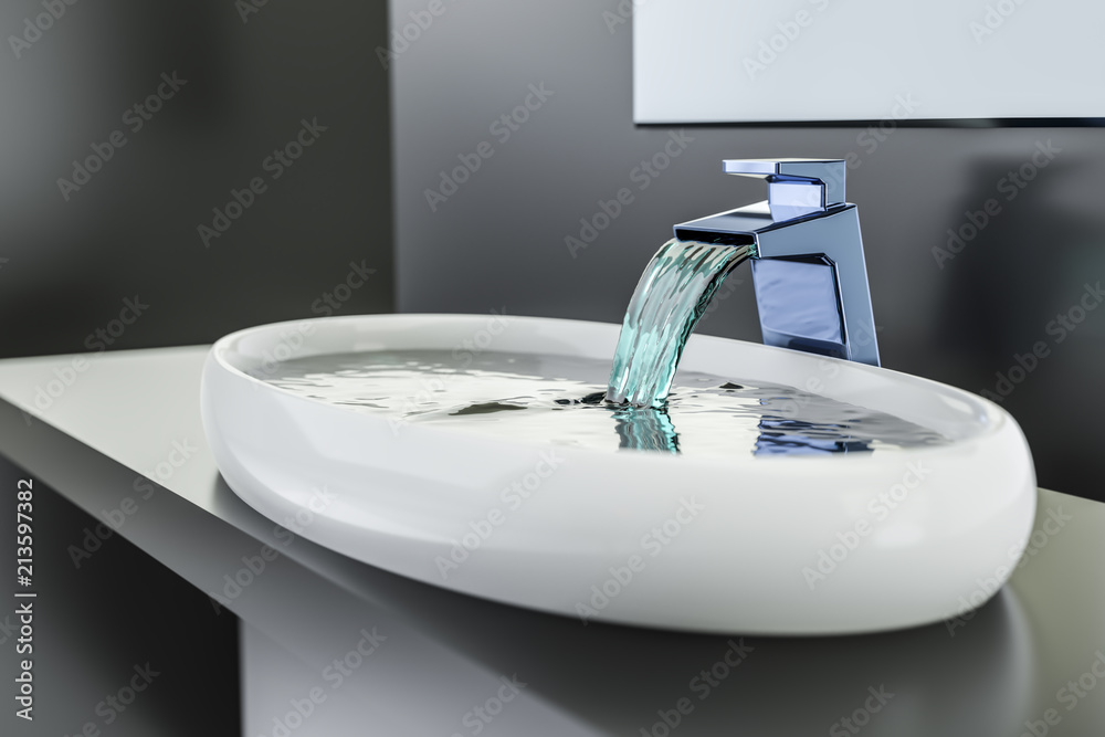 Water flowing in the basin Stock Photo | Adobe Stock