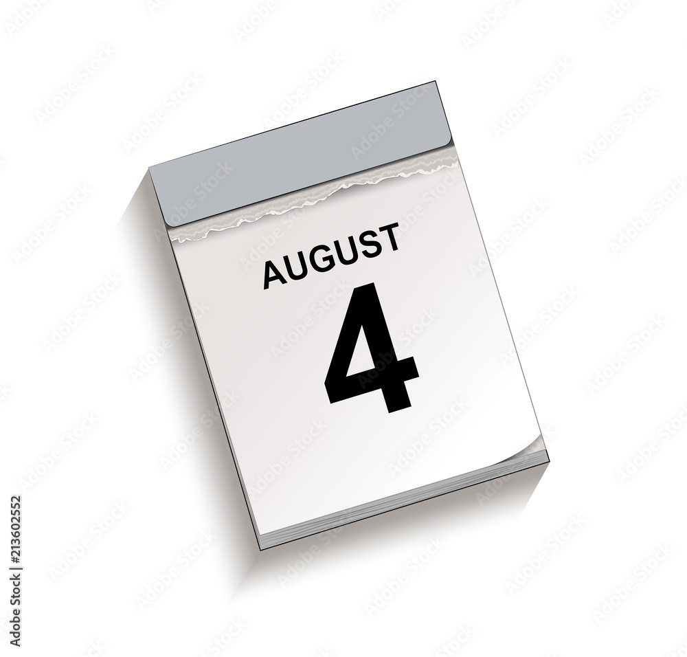 Kalender August 4, Kalender, Abreißkalender mit Datum 4 August Vektor ...