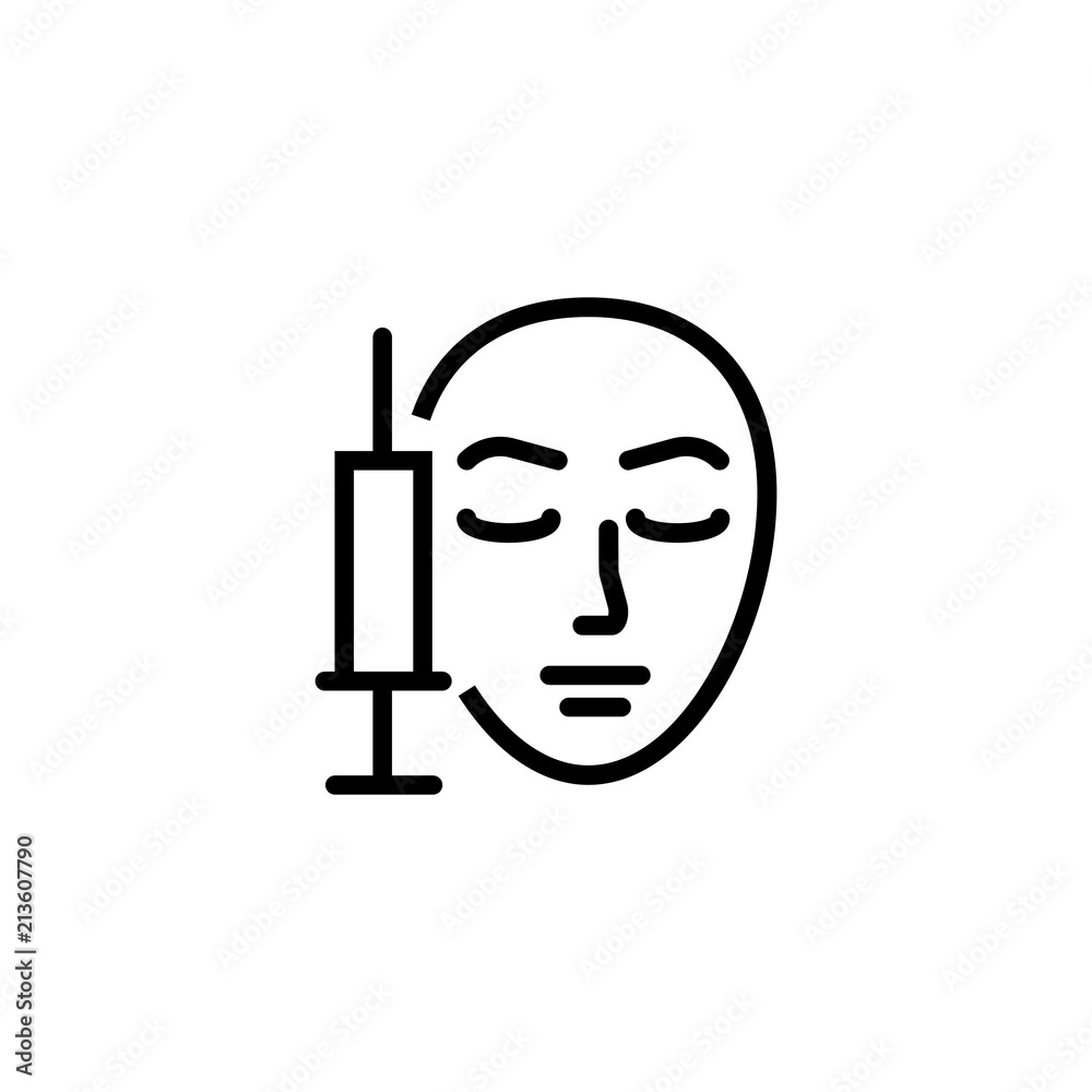 Beauty injection line icon. Woman, face, medical syringe, botox. Beauty ...