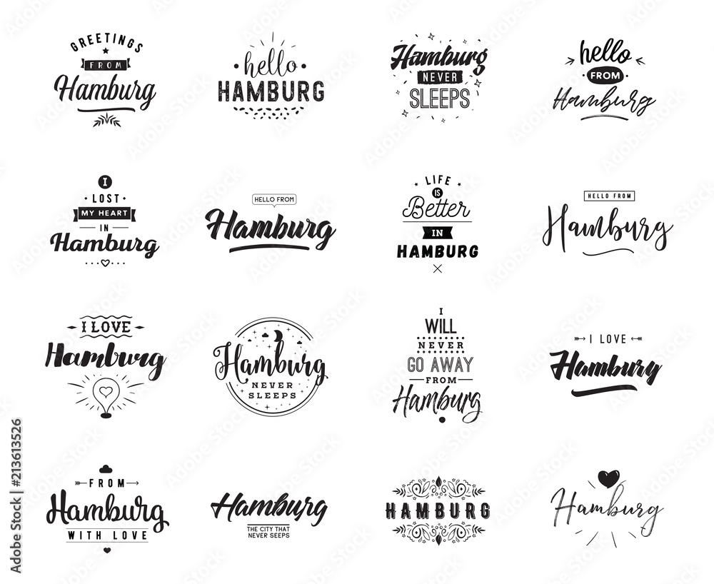 Greeting cards, vector design. Isolated logos. Typography set. Stock ...