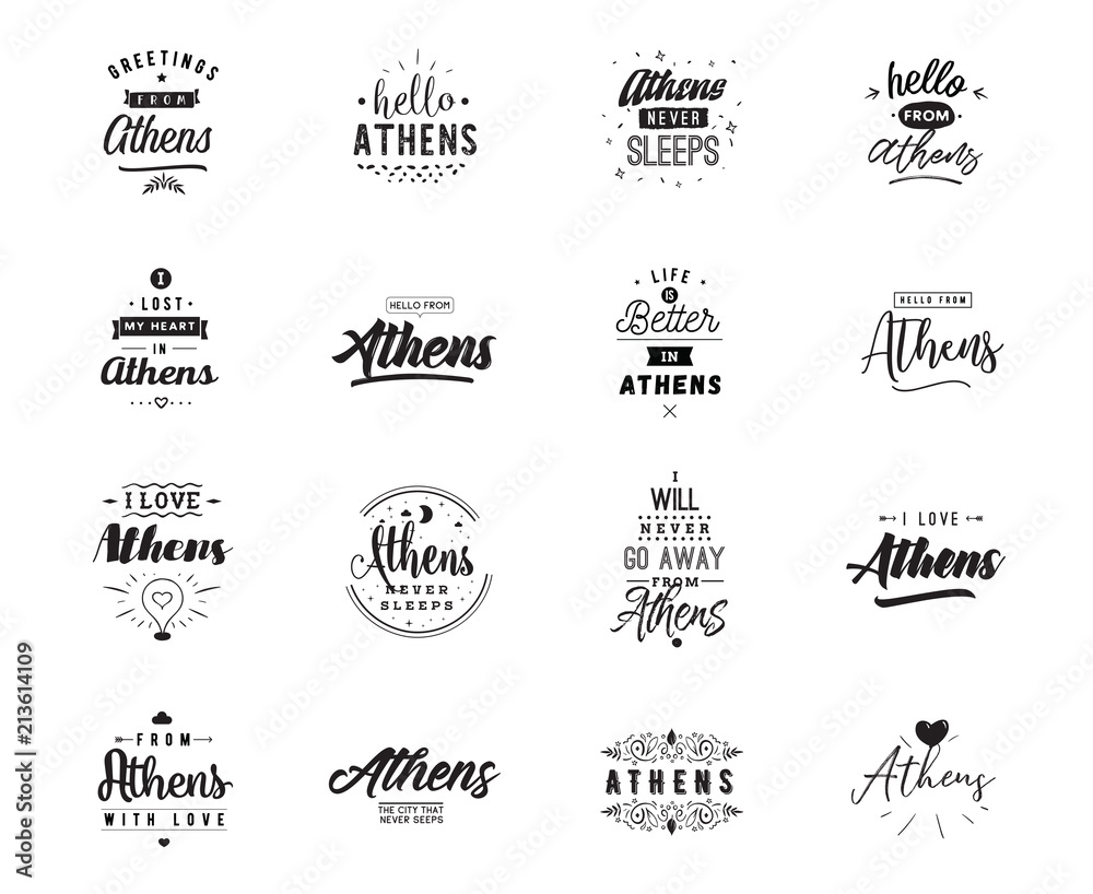 Greeting cards, vector design. Isolated logos. Typography set. Stock ...