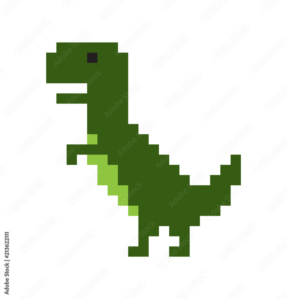 Cute Pixel Dinosaur Isolated on White Background Stock Vector | Adobe Stock