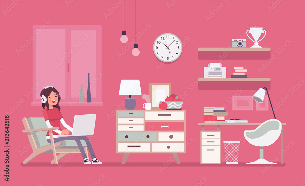 Girl room interior design Stock Vector | Adobe Stock