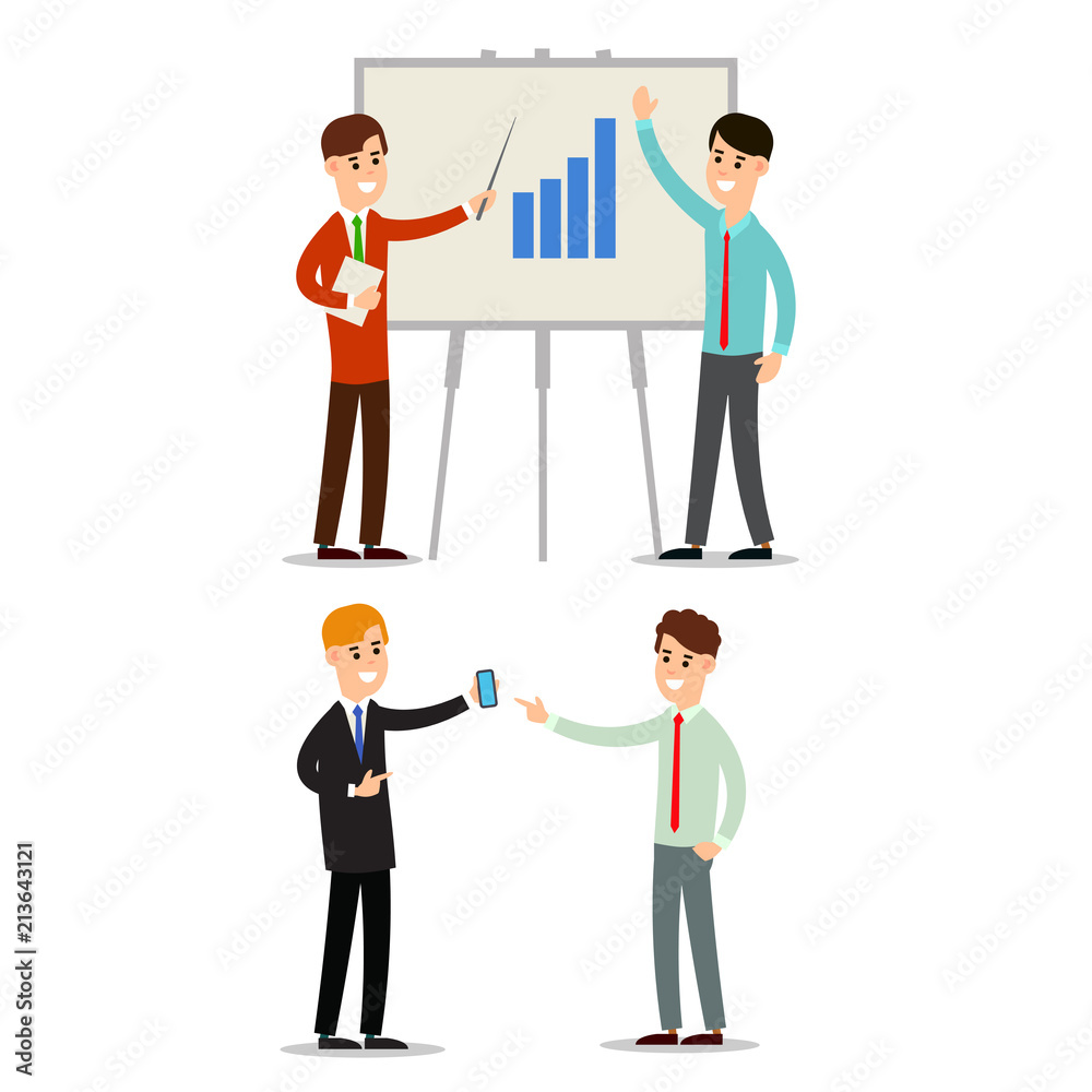 Set business meeting. Presentation. Two businessman working in office ...