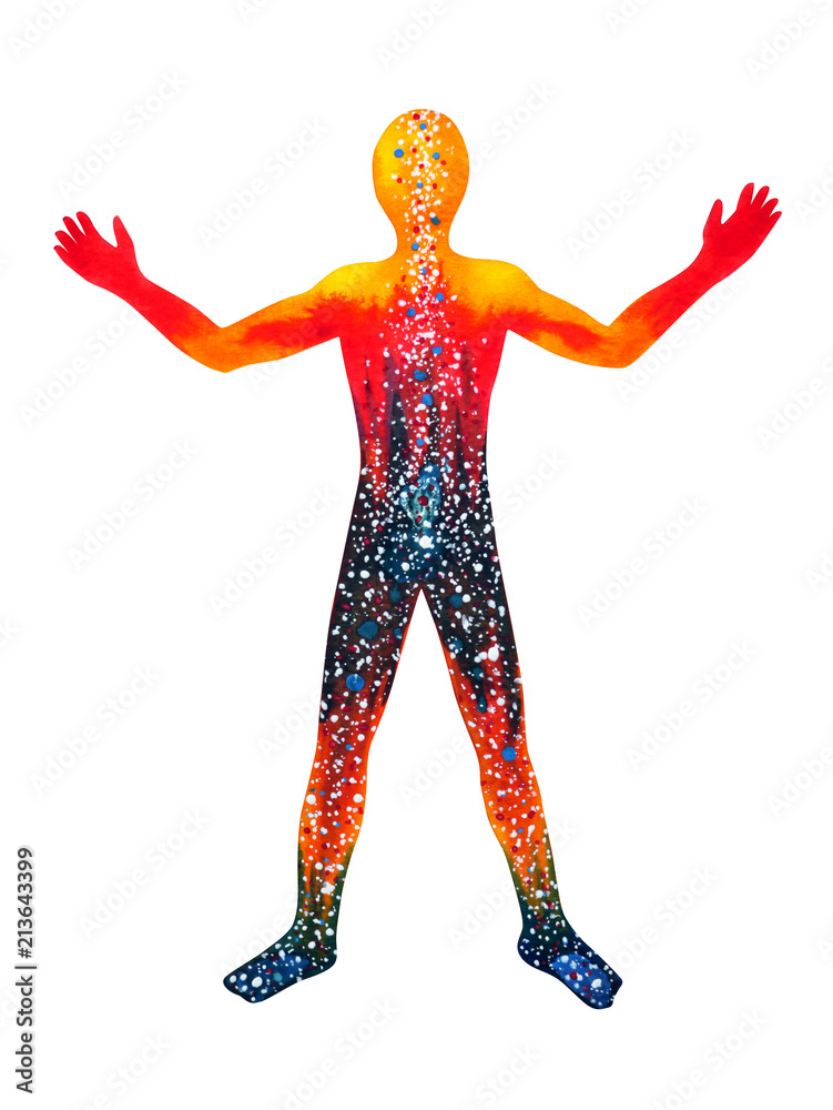 human standing hand up pose, abstract body watercolor painting hand ...