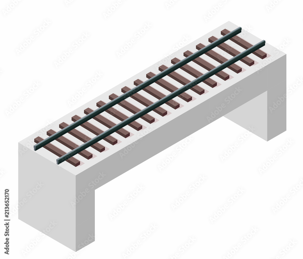 Vector train bridge in isometric 3d perspective isolated on white ...