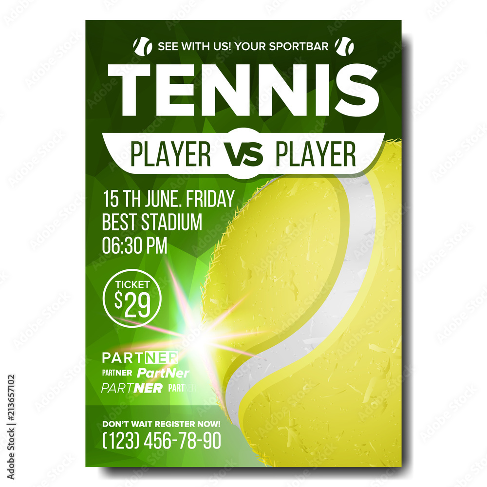 Tennis Poster Vector. Sports Bar Event Announcement. Vertical Banner ...