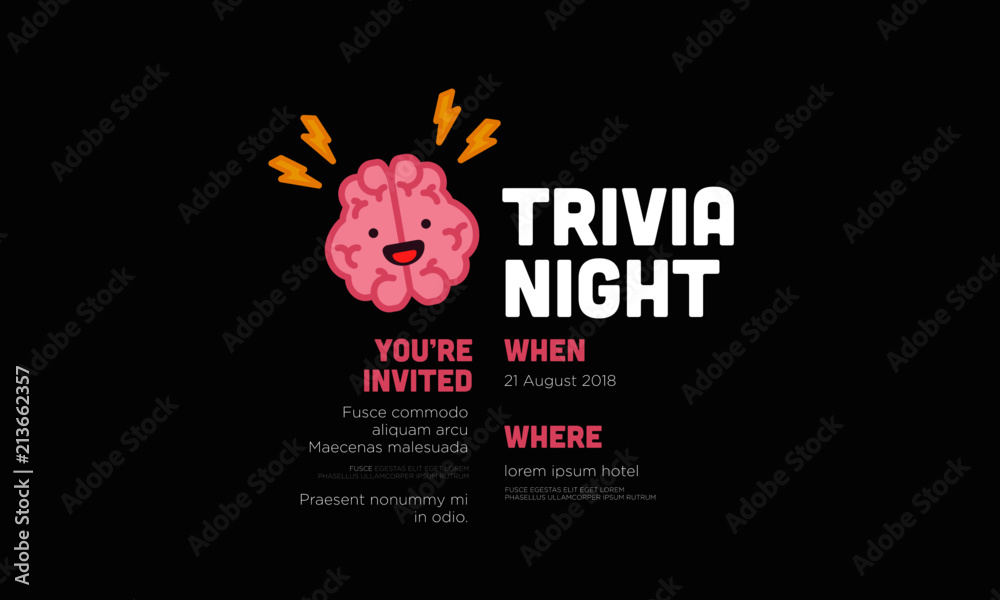 Vetor de Trivia Night Poster with Brain Cartoon Vector Illustration ...