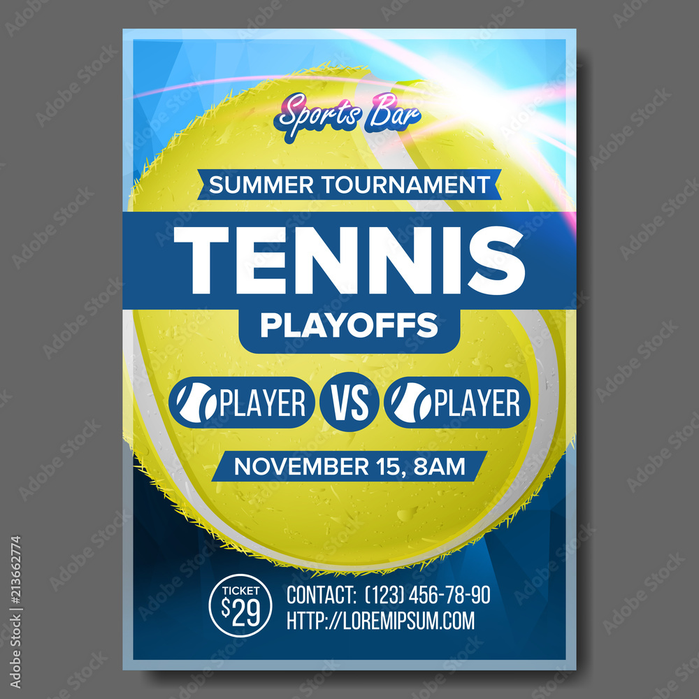 Tennis Poster Vector. Design For Sport Bar Promotion. Tennis Ball. A4 ...