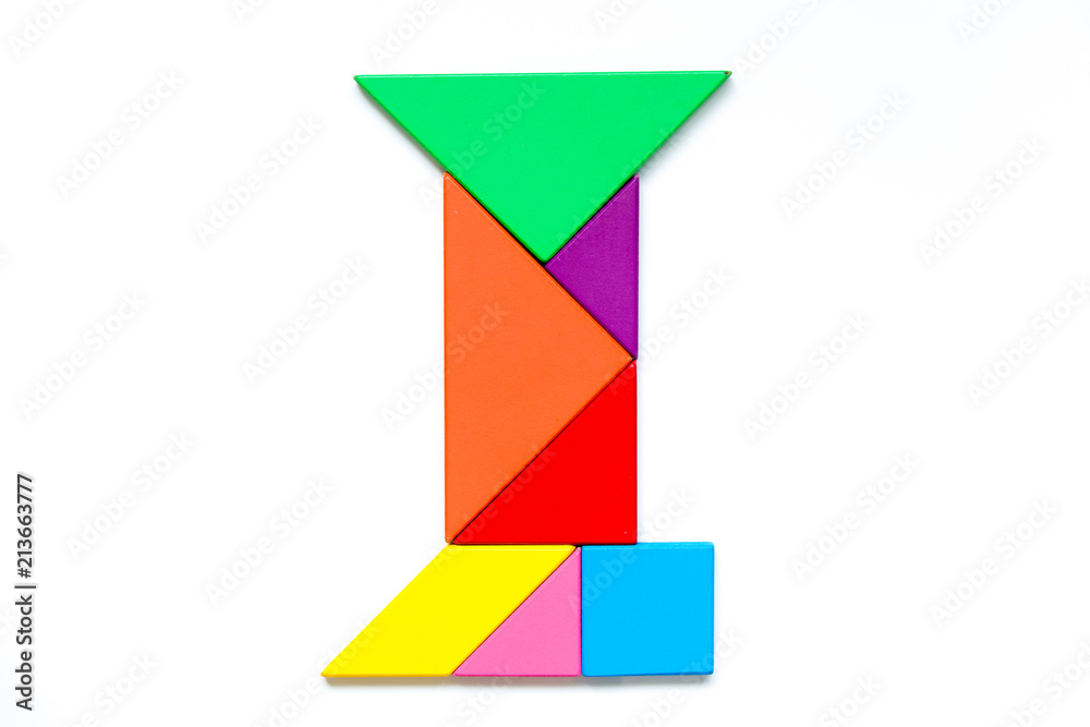 Color tangram puzzle in english alphabet i shape on white background ...