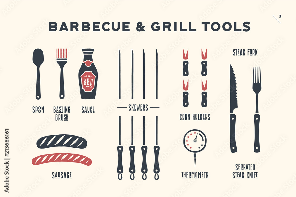 Barbecue, grill set. Poster bbq diagram and scheme - barbecue grill ...