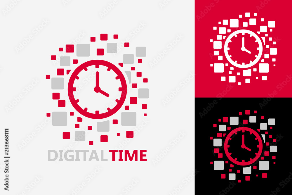 Pixel Digital Time Logo Template Design Vector, Emblem, Design Concept ...