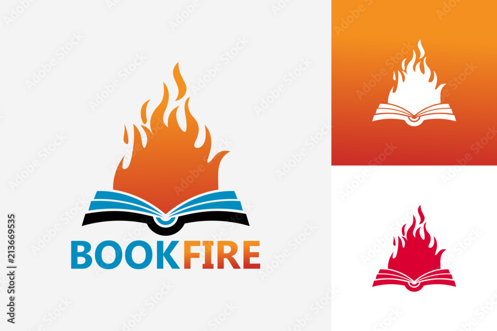 Modern Book Fire Logo Template Design Vector, Emblem, Design Concept ...