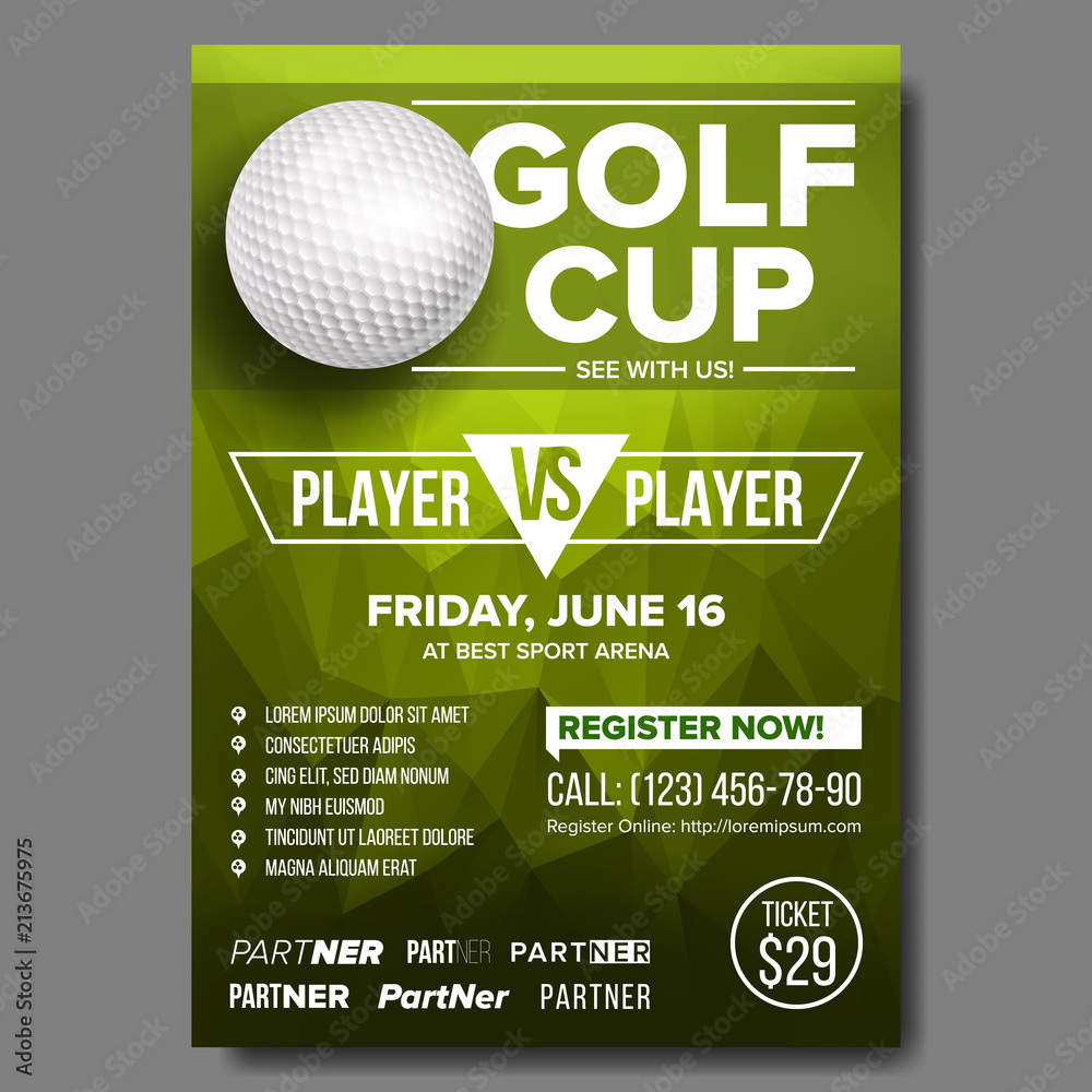 Golf Poster Vector. Golf Ball. Vertical Design For Sport Bar Promotion ...
