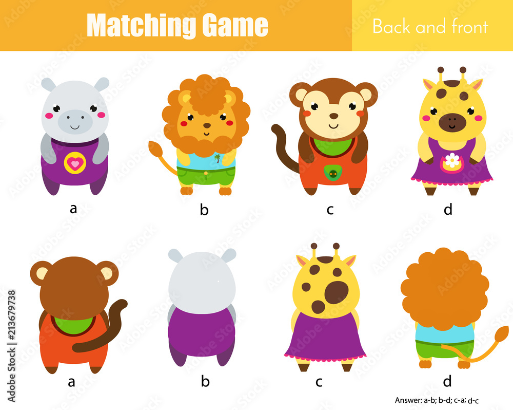 Matching game. Educational children activity with cute animals ...
