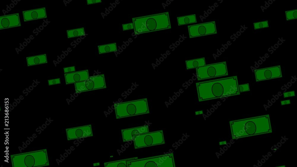 Flying Cash Money Dollar Bills Big & Small Sized Animated Flat Design ...
