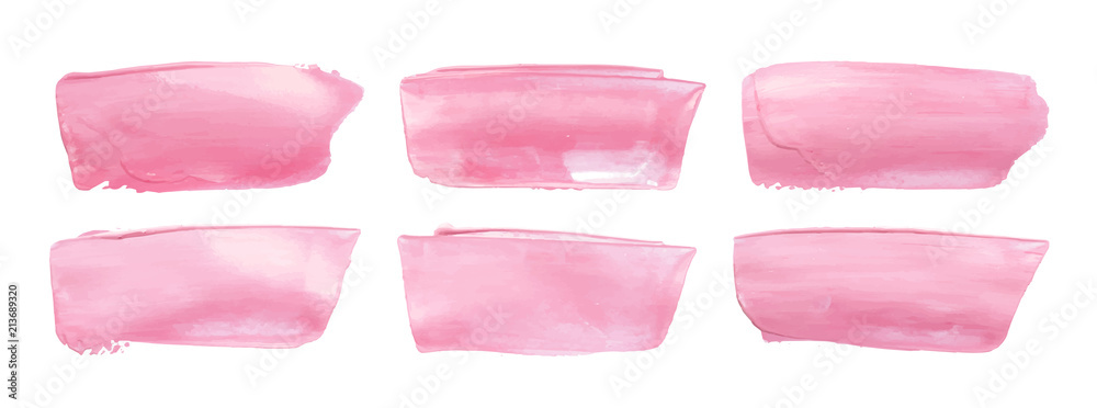 Vector pink paint smear stroke stain set. Abstract pink glittering ...