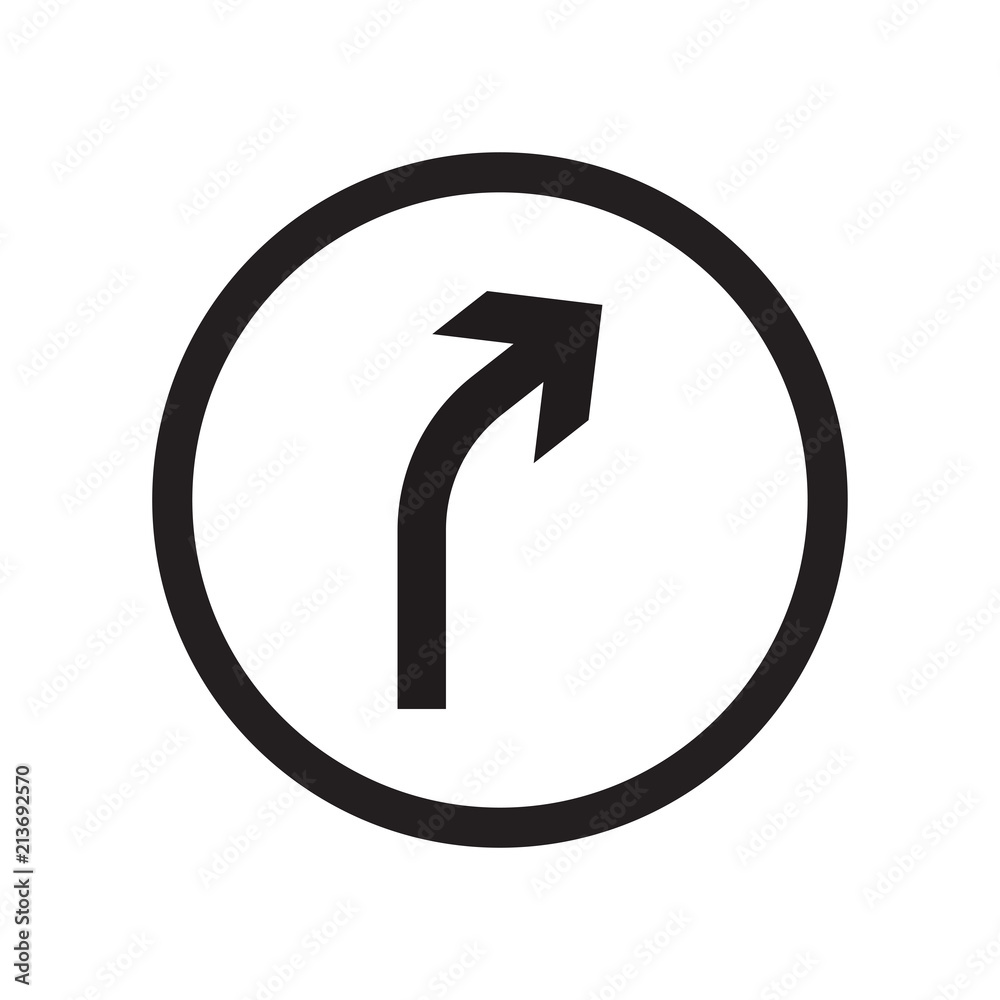 Right curve sign icon vector sign and symbol isolated on white ...