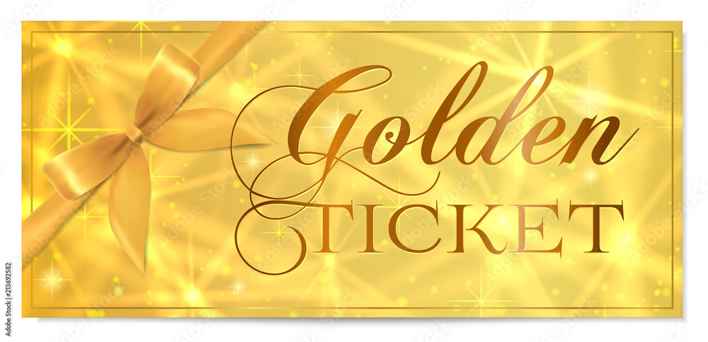 Golden ticket, Gold ticket (tear-off) vector template design with star ...