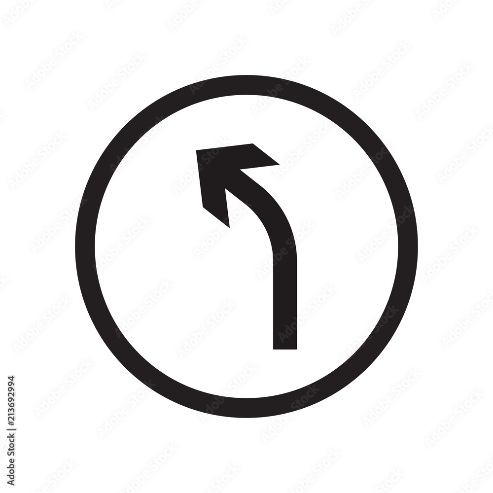 Left curve sign icon vector sign and symbol isolated on white ...