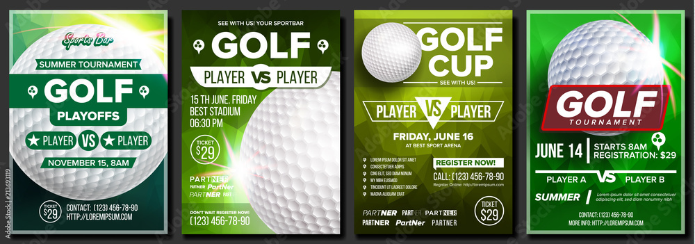 Golf Poster Set Vector. Design For Sport Bar Promotion. Golf Ball ...