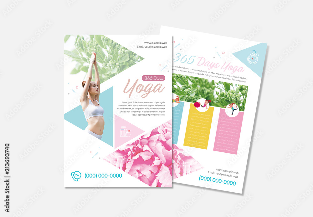 Yoga Flyer Layout with Triangle Elements Stock Template | Adobe Stock