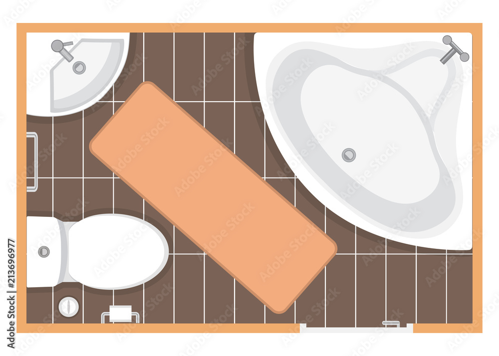 Bathroom interior top view vector illustration. Floor plan of toilet ...